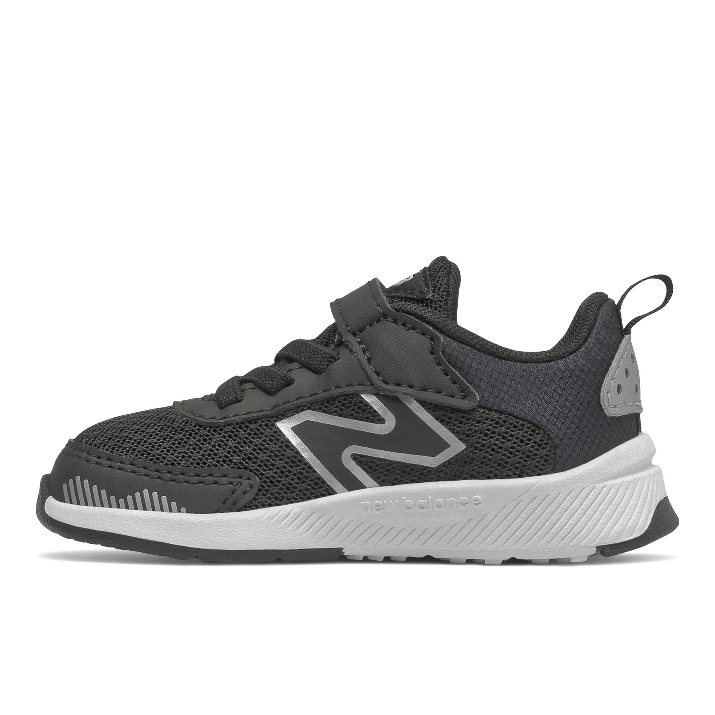 New Balance Kid's Dynasoft 545 V1 Hook and Loop Running Shoe, Black/White/Silver Metallic, 2.5 Wide Little Kid