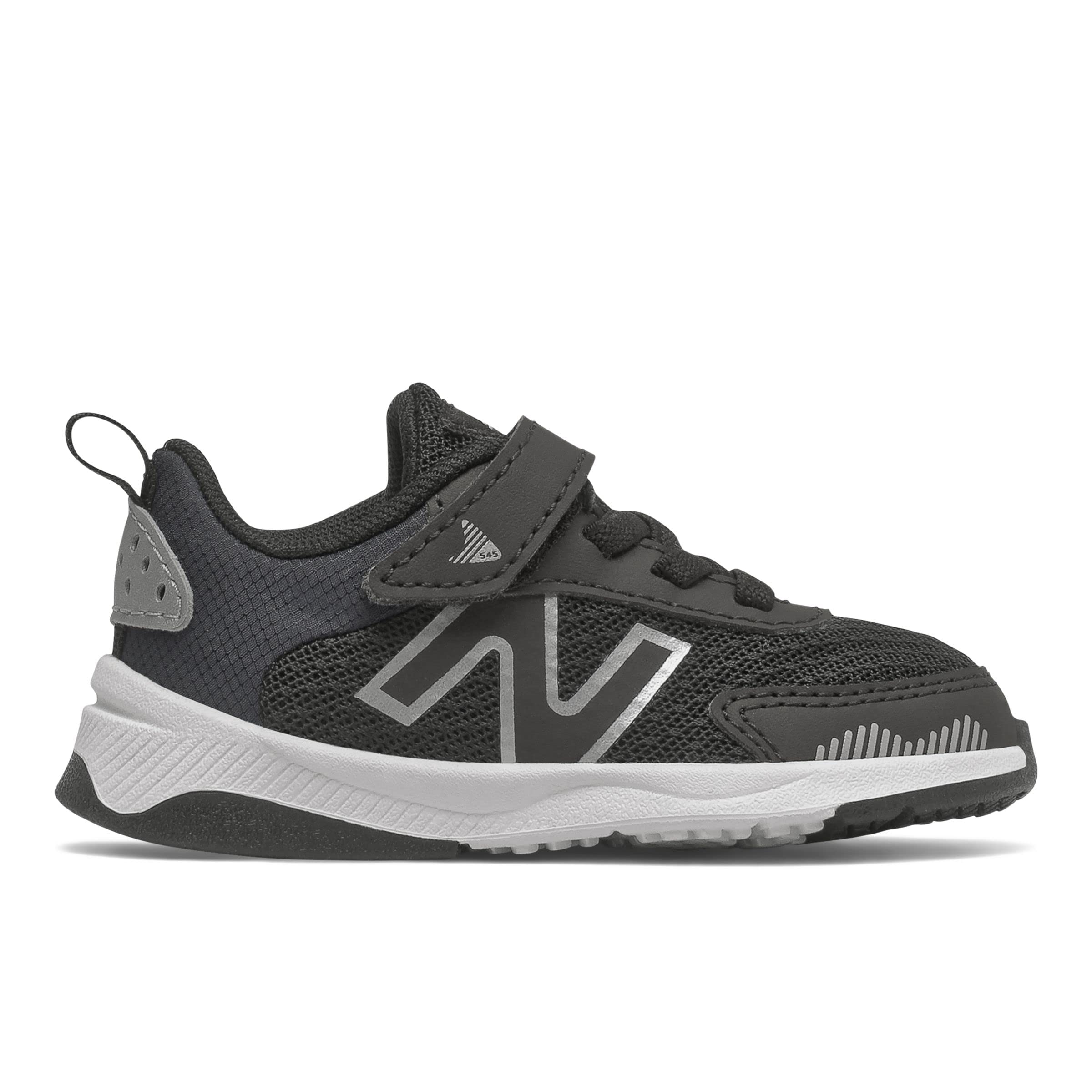 New Balance Kid's Dynasoft 545 V1 Hook and Loop Running Shoe, Black/White/Silver Metallic, 2.5 Wide Little Kid