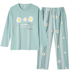 vopmocld big girls winer long sleeve pajama sets 2pcs floral sleepwear daisy flowers patterns jammies, daisy, 14