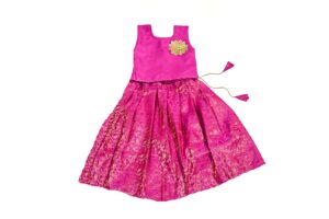 tradition india pink dupion & brocade silk lehenga choli set, sleeveless kids lehenga choli, pattu pavadai, kids ethnic wear 0 to 6 months