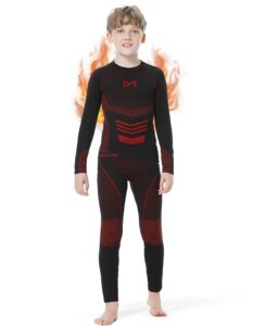 meethoo children's thermal sets skin-friendly sports base layer winter ski hunting gear underwear, red, medium