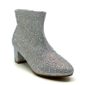 Forever Girls Rhinestone Boots Kids Low Heel Dress Booties Iceberg-12K Shoes Silver Rhinestone 2