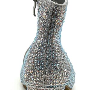 Forever Girls Rhinestone Boots Kids Low Heel Dress Booties Iceberg-12K Shoes Silver Rhinestone 2