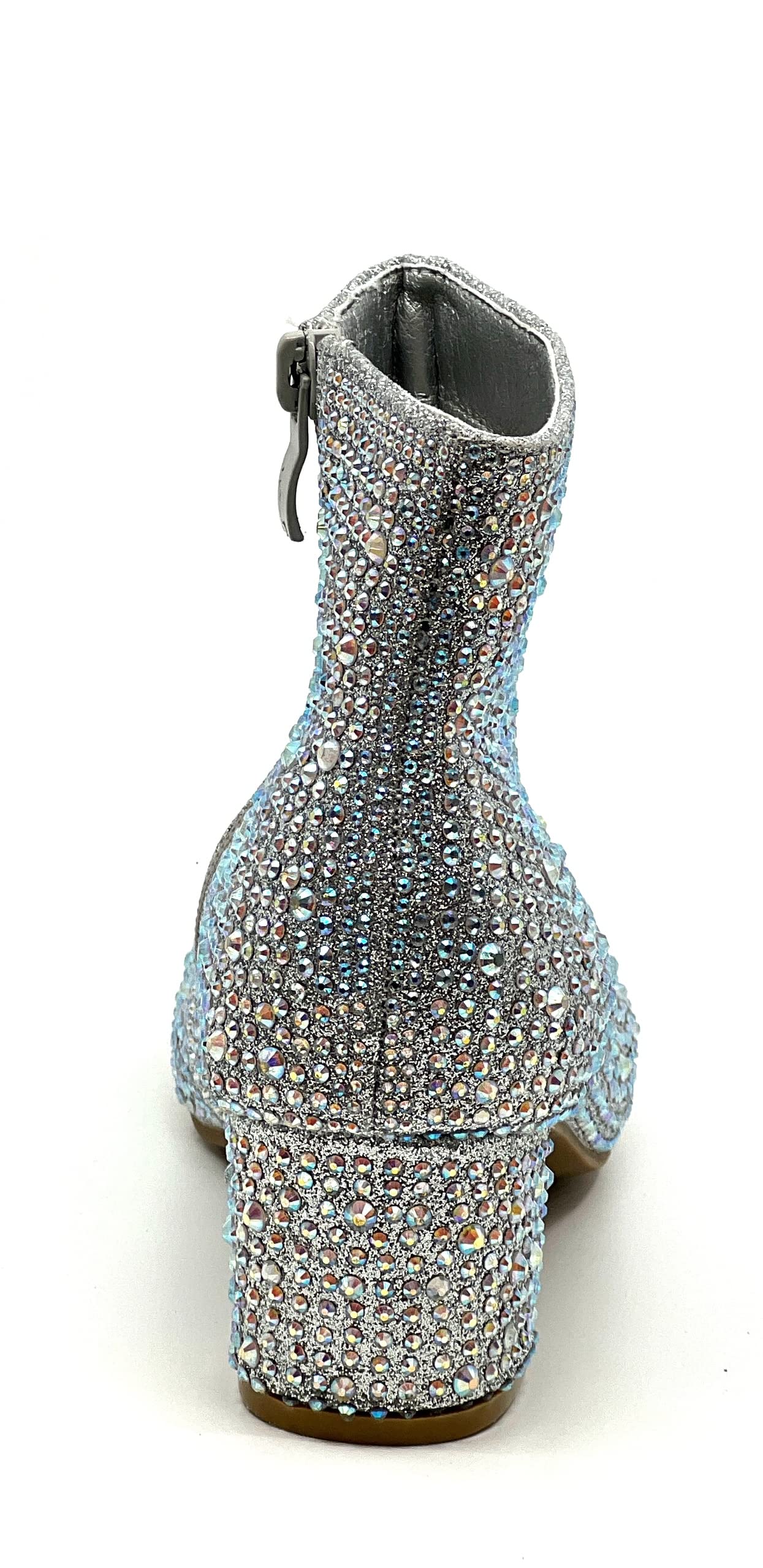 Forever Girls Rhinestone Boots Kids Low Heel Dress Booties Iceberg-12K Shoes Silver Rhinestone 2