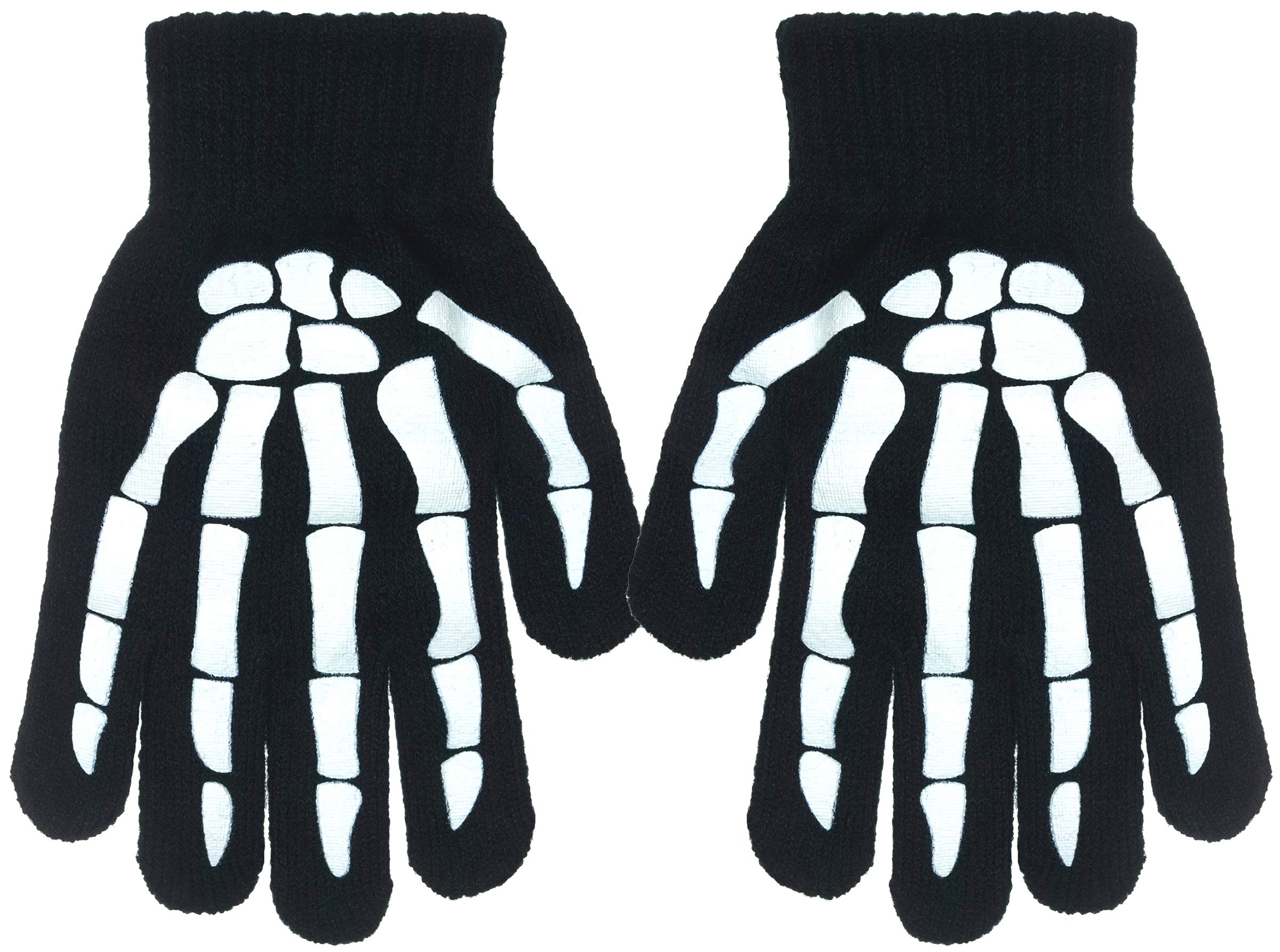 Polar Wear Skeleton Knit Beanie with Eye Holes & Glove Set for Halloween Costume (Black-White)