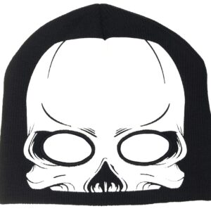 Polar Wear Skeleton Knit Beanie with Eye Holes & Glove Set for Halloween Costume (Black-White)