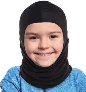 tough headwear ski mask for kids - kids balaclava, toddler neck warmer, kids helmet liner - kids ski neck gaiter & kids ski mask fleece hood black