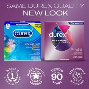 Durex Pleasure Pack Assorted Condoms, Natural Rubber Latex Condoms for Men, Regular Fit, FSA & HSA Eligible, 42 Count (Packaging may Vary)