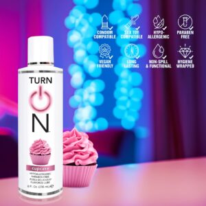 Turn On Cupcake Flavored Sex Lube 8 Ounce Premium Personal Lubricant - Long Lasting, Condom Safe, Vegan, Ph Balanced, Hypoallergenic & Paraben Free, Gel Lube for Men, Women, & Couples