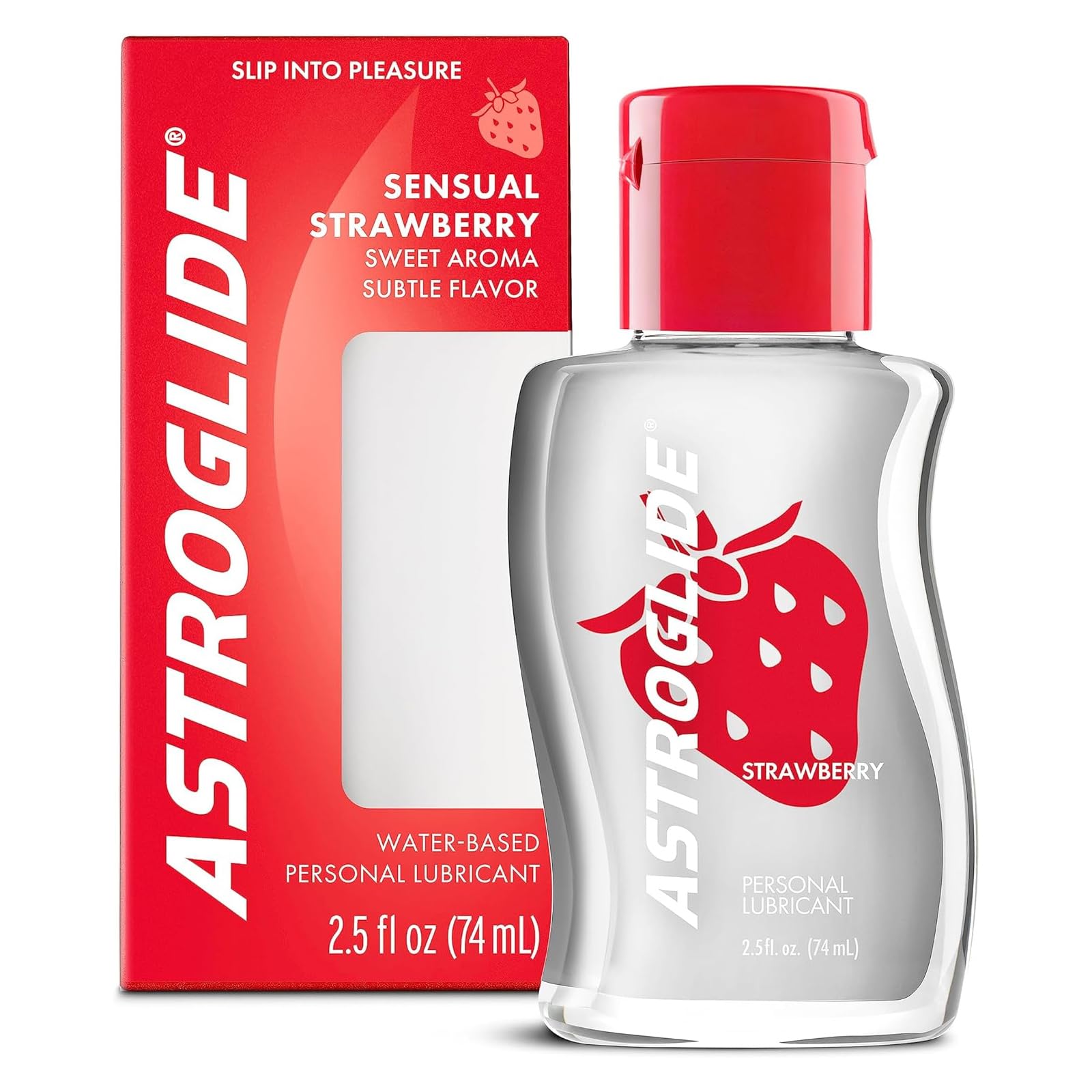 Astroglide Water Based Flavored Lube (2.5oz), Edible Strawberry Personal Lubricant for Long-Lasting Pleasure for Men, Women and Couples, Safe for Toys, Travel-Friendly Size