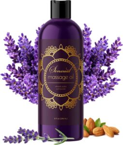 aromatherapy sensual massage oil for couples - relaxing full body massage oil for date night with sweet almond oil - vegan lavender massage oil for massage therapy smooth gliding formula 8 fl oz