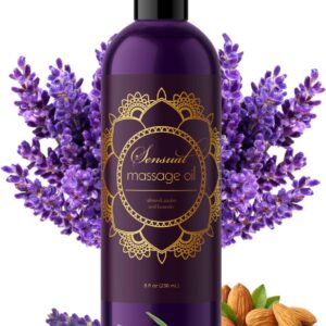 Aromatherapy Sensual Massage Oil for Couples - Relaxing Full Body Massage Oil for Date Night with Sweet Almond Oil - Vegan Lavender Massage Oil for Massage Therapy Smooth Gliding Formula 8 Fl Oz