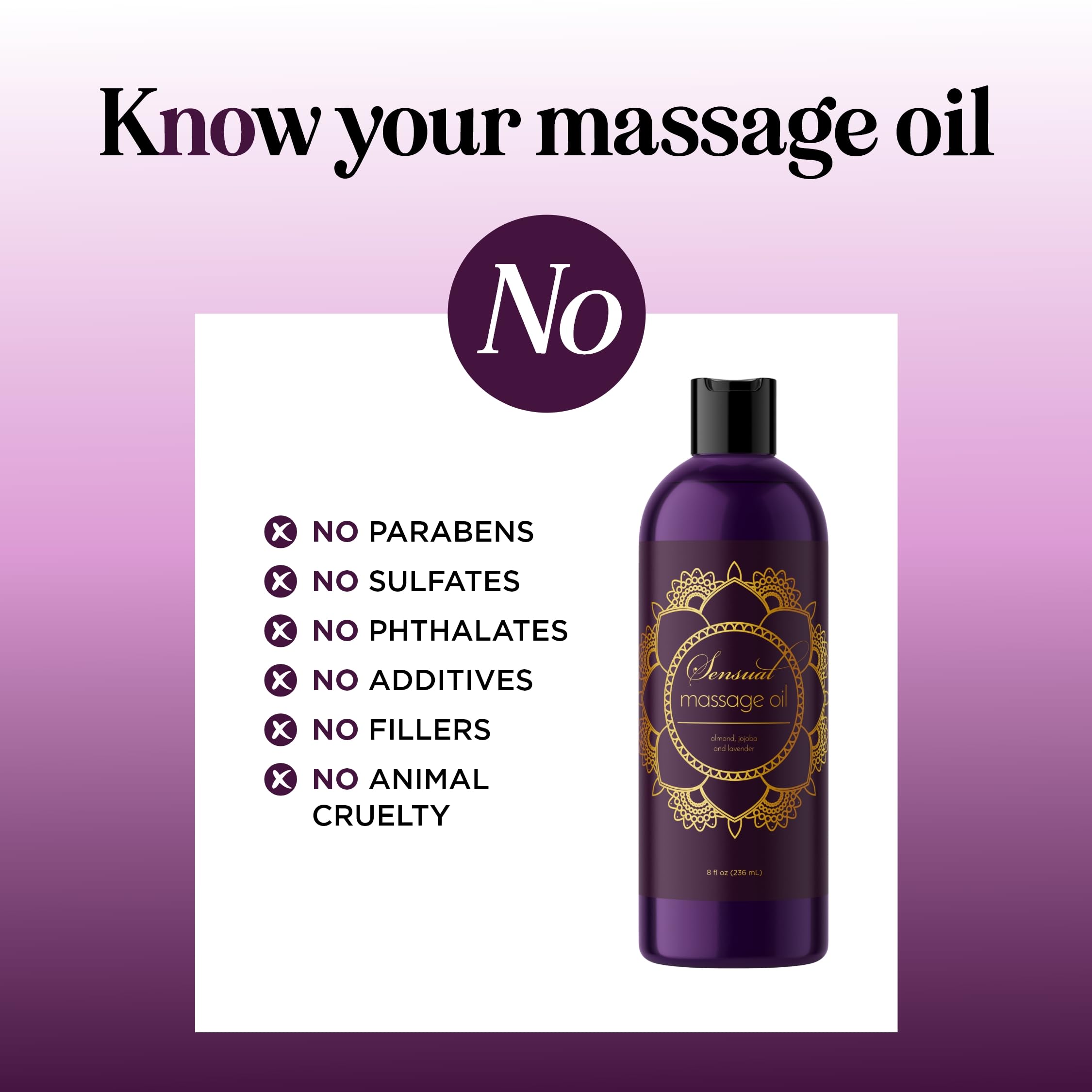 Aromatherapy Sensual Massage Oil for Couples - Relaxing Full Body Massage Oil for Date Night with Sweet Almond Oil - Vegan Lavender Massage Oil for Massage Therapy Smooth Gliding Formula 8 Fl Oz