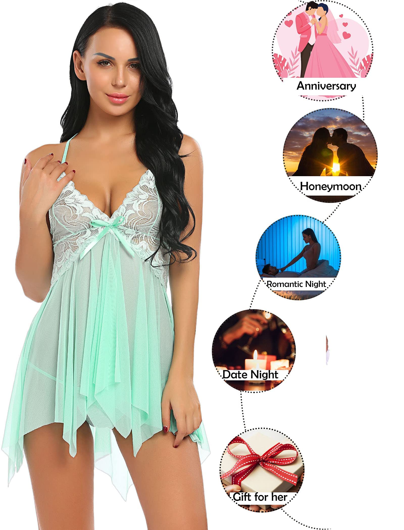 Avidlove Lingerie for Women Bridal Sleepwear Sexy Lengire Sheer Nightie Appple Green M