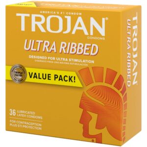 Trojan Ultra Ribbed Condoms For Ultra Stimulation, 36 Count, 1 Pack