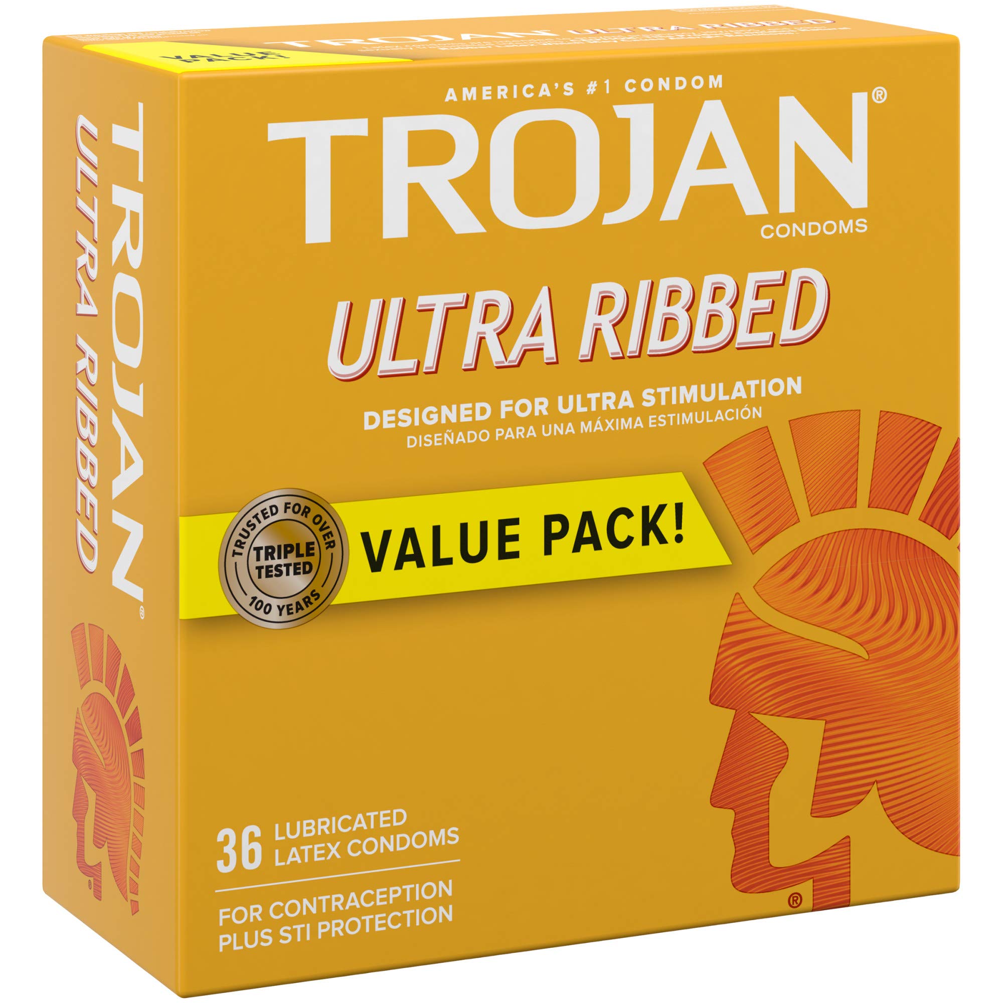 Trojan Ultra Ribbed Condoms For Ultra Stimulation, 36 Count, 1 Pack