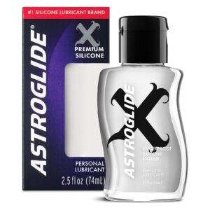 astroglide silicone lube (2.5oz), x premium personal lubricant, uber long-lasting silky sex lube, waterproof for wet water play, travel-friendly size