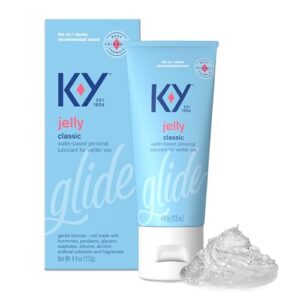 k-y jelly water based lube for sex, anal lube, non-greasy water based personal lubricant, ph friendly sex lube can be used with sex toys for women & male sex toys, condom friendly personal lube, 4 oz