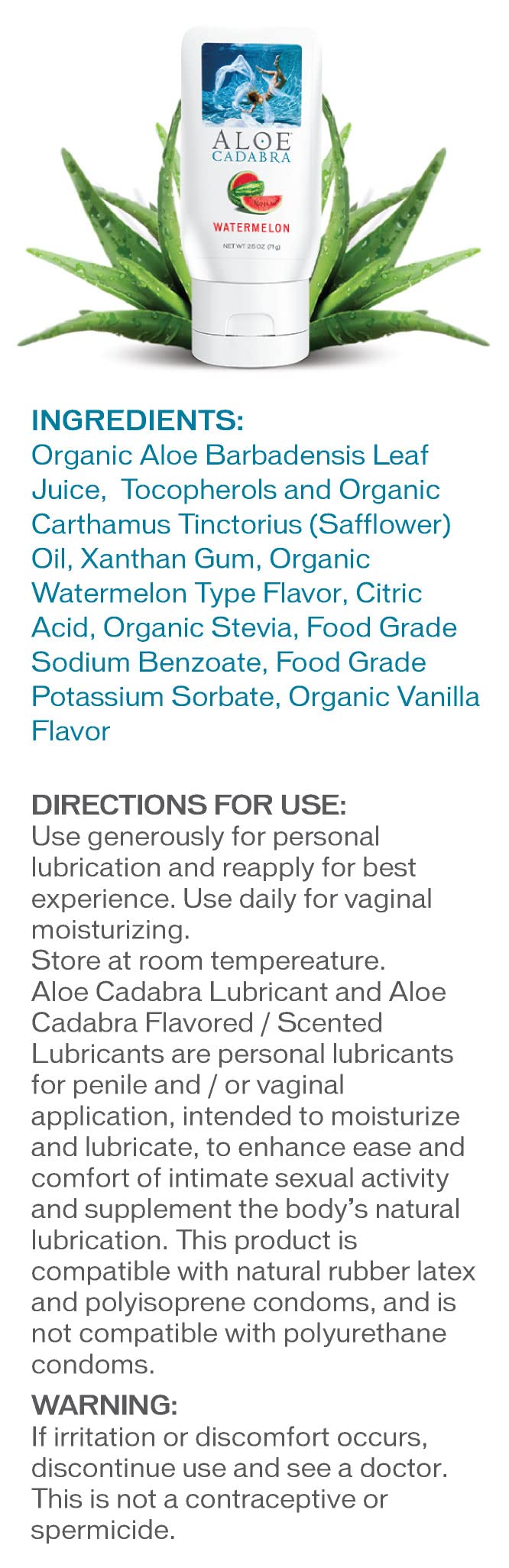 Aloe Cadabra Personal Lube, Organic Lubricant for Her, Him & Couples, Watermelon 2.5 Ounce