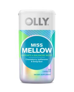 olly miss mellow capsules, hormone balance and mood support, vegan capsules, supplement for women - 30 count