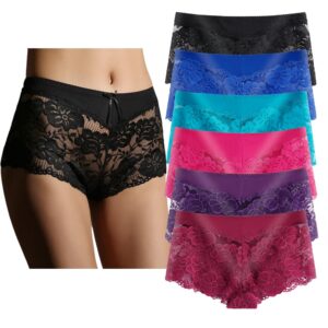 yaoking women's underwear regular & plus size panties lace boyshort hipster cheeky panty- 6 pack (6 pack-9144, 3xl)