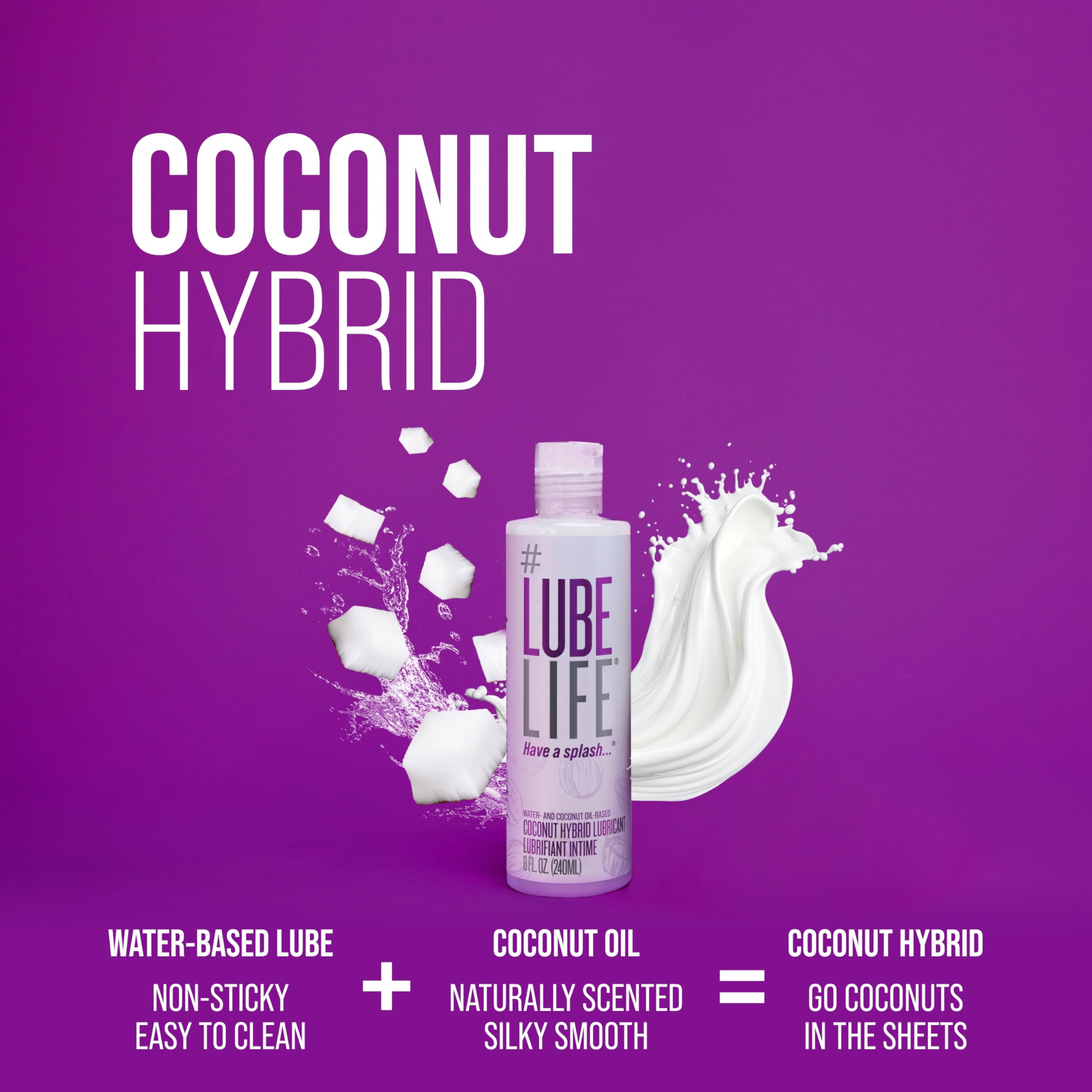 Lube Life Coconut Hybrid Lubricant, Water-Based & Coconut Oil Massage and Lube for Men, Women & Couples, 8 Fl Oz