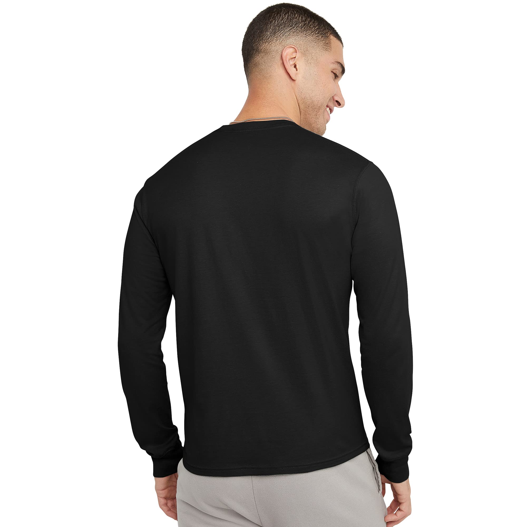 Hanes Size Originals Long Sleeve Cotton T-Shirt, Classic Crewneck Tee for Men, Available in Tall, Black, 2XT