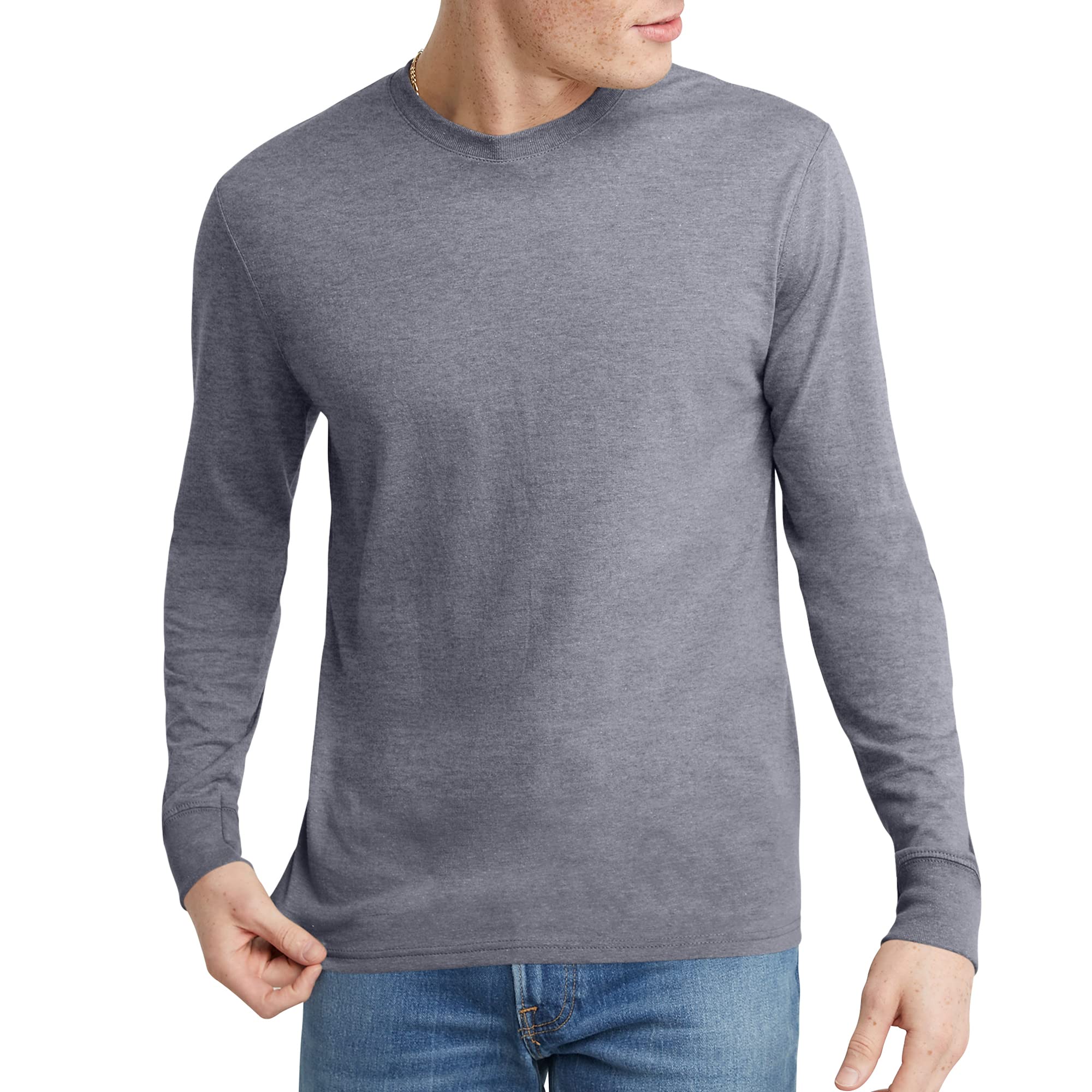 Hanes Size Originals Men's Tri-Blend Long Sleeve T-Shirt, Athletic Navy PE Heather, Large Tall