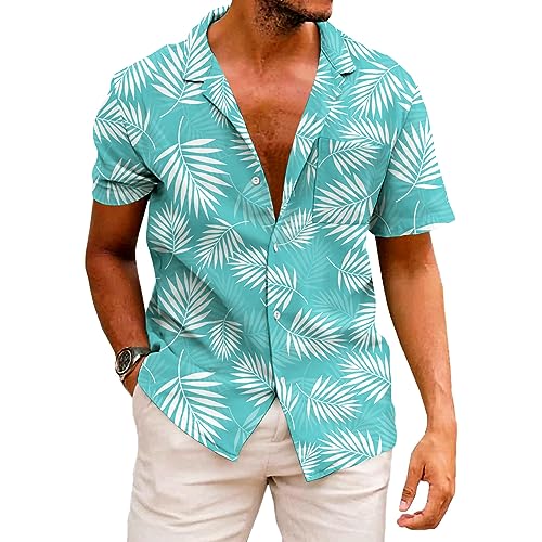 KYKU Mens Funny Hawaiian Shirt Beach Button Up Shirts Short Sleeve, Green, M