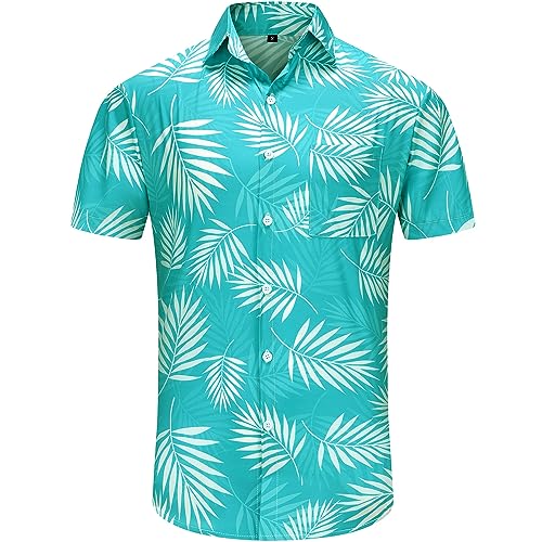 KYKU Mens Funny Hawaiian Shirt Beach Button Up Shirts Short Sleeve, Green, M