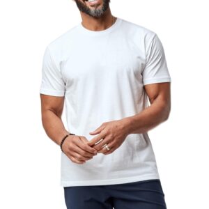 fresh clean threads white crewneck t-shirt for men - pre shrunk soft fitted premium classic tee - men's t shirts cotton poly blend - 3xl