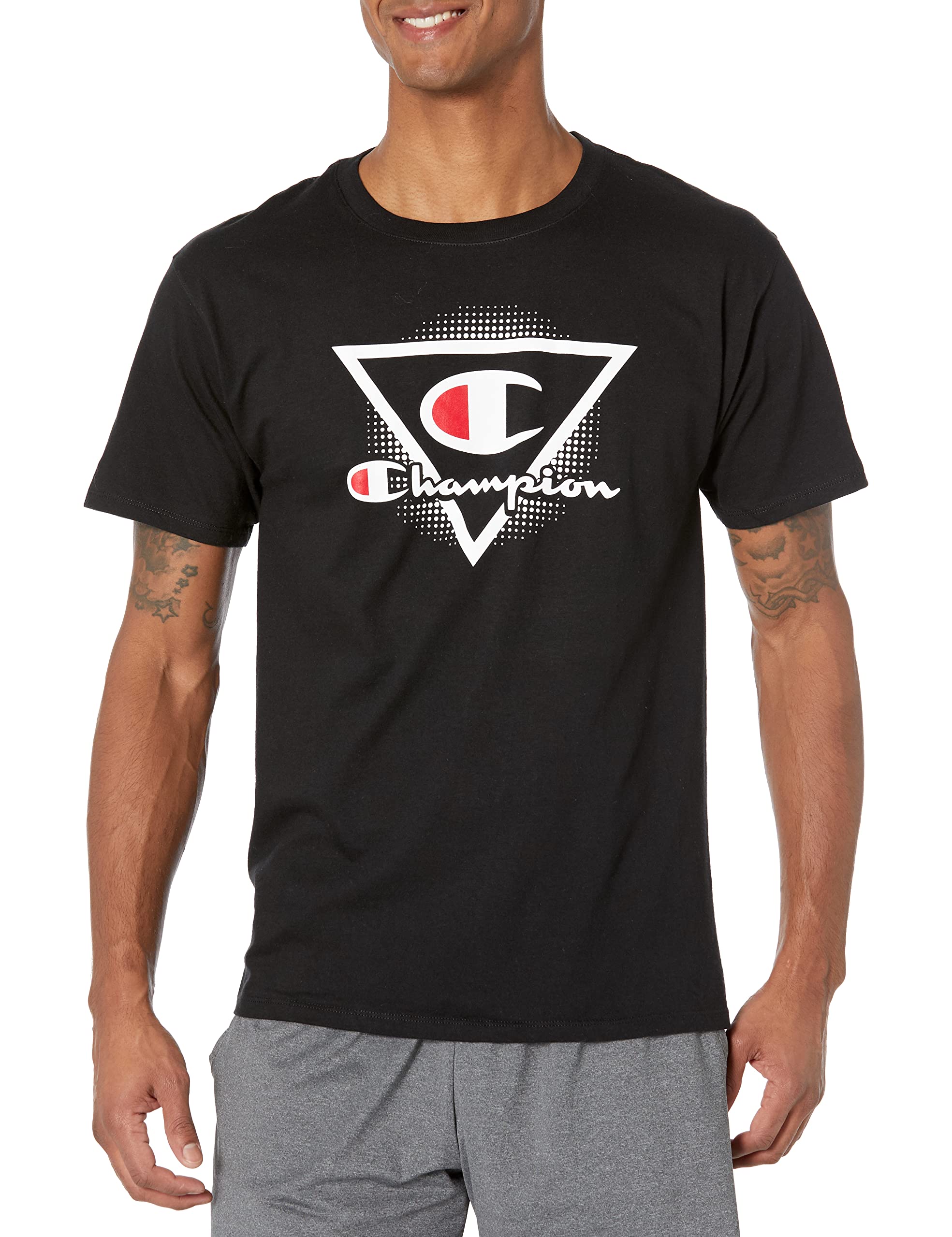 Champion Men's Classic T-Shirt, Black Triangle Graphic, Medium