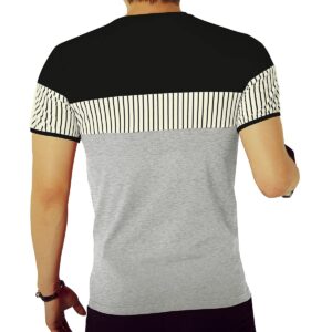 LOGEEYAR Men's Strip Casual Slim fit Cotton T-Shirt Short Sleeve Crewneck Tee Shirts for Boy Grey