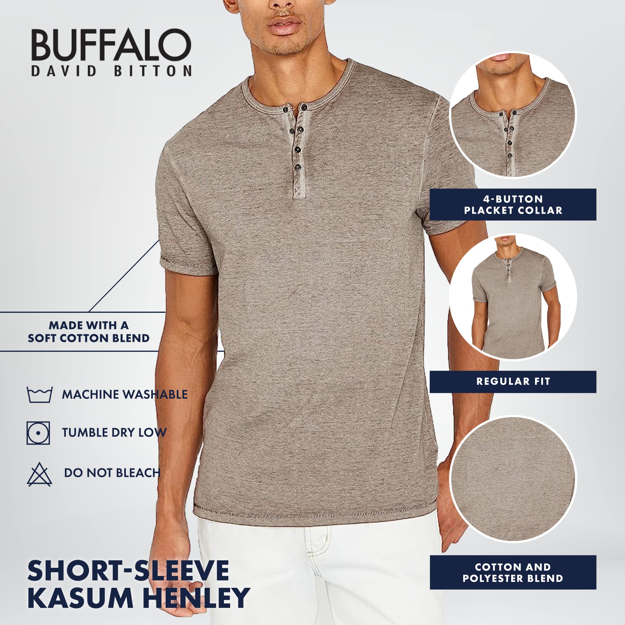 Buffalo David Bitton mens Short Sleeve Kasum Henley Shirt, Ardent, Medium US