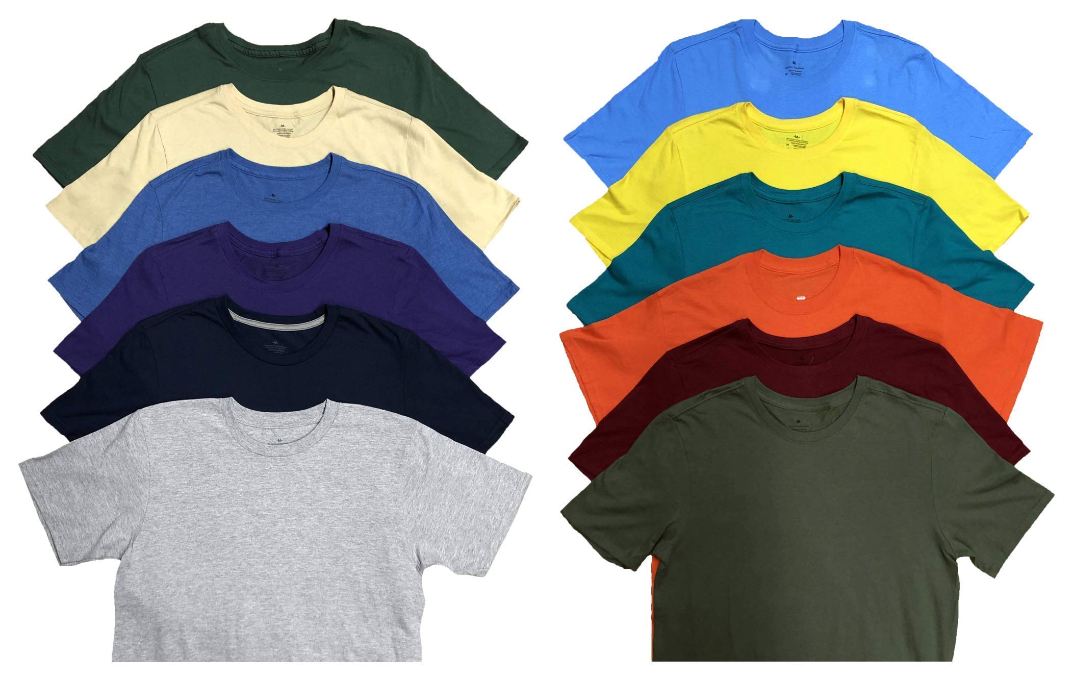 BILLIONHATS 12 Pack Plus Size Men's Cotton T-Shirt Bulk Big & Tall Short Sleeve Lightweight Premium Fitted Classic Tees, Size Medium