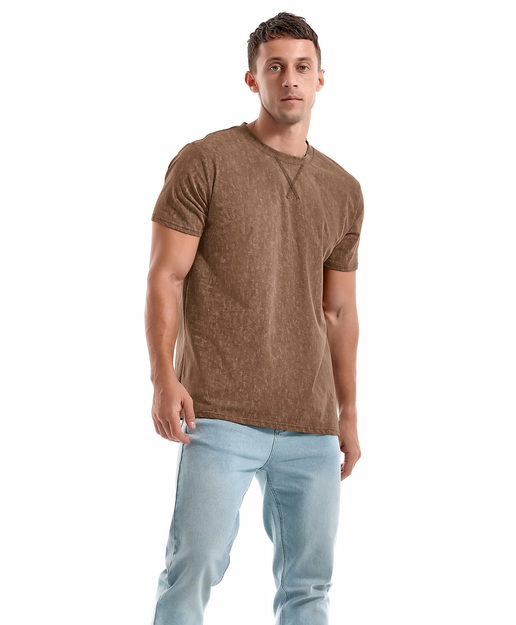 KLIEGOU Men's T-Shirts - Elasticity Cotton Crew Neck Tees 2166 Khaki XXXL