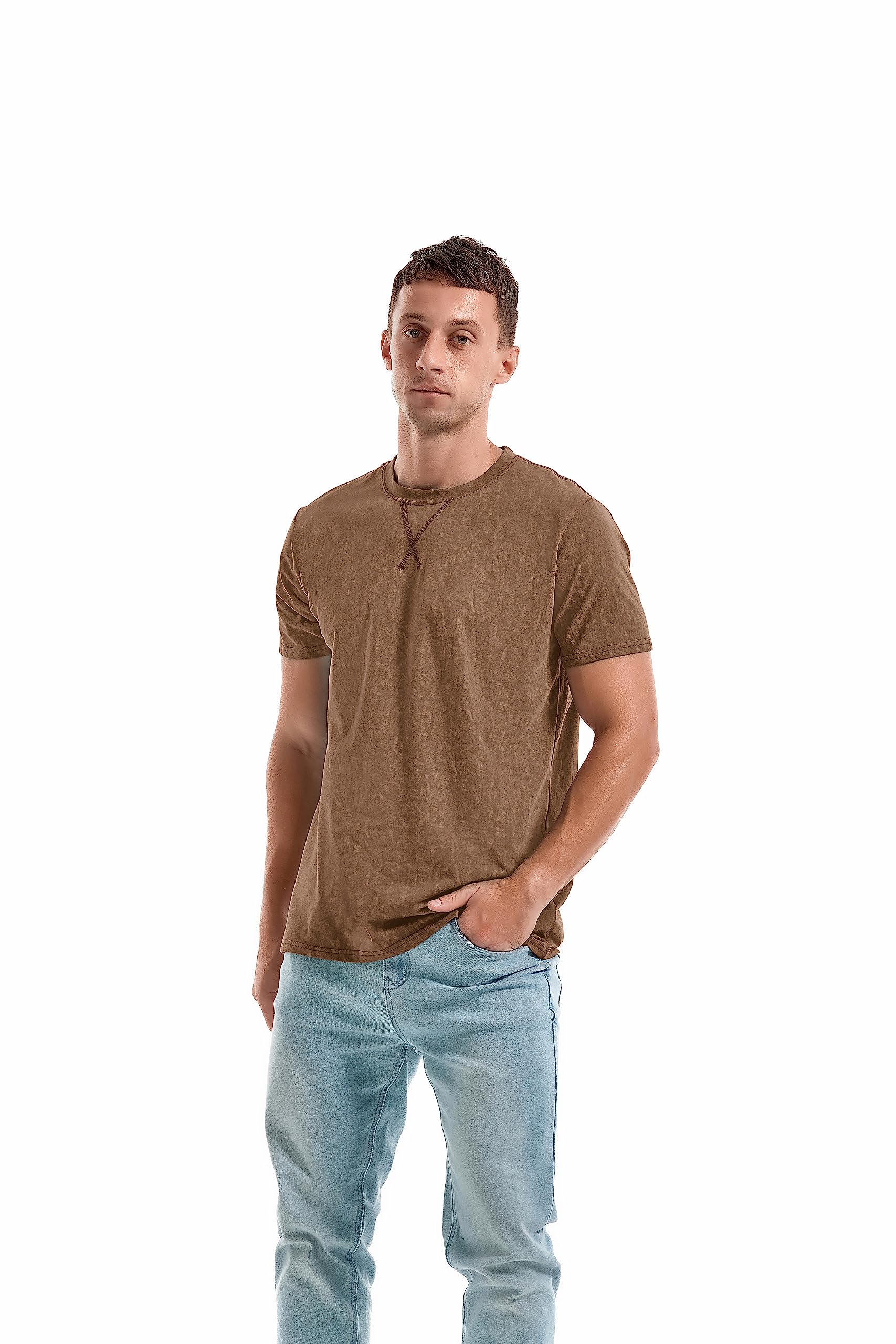 KLIEGOU Men's T-Shirts - Elasticity Cotton Crew Neck Tees 2166 Khaki XXXL