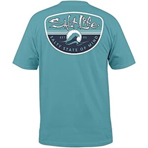 salt life morning wave short sleeve classic fit shirt, sea green, medium