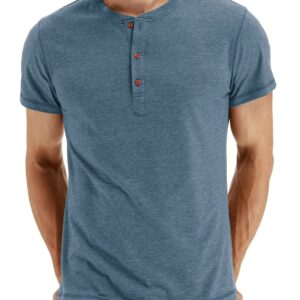 NITAGUT Mens Fashion Casual Front Placket Basic Short Sleeve Henley T-Shirts (XL, 02 Vg-Blue)