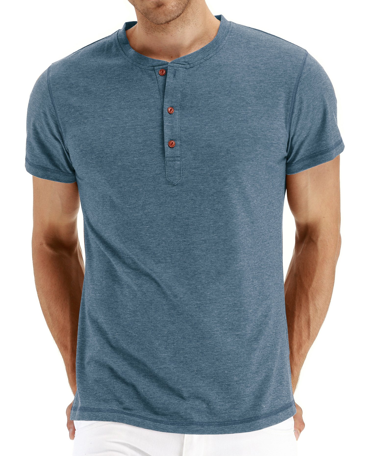 NITAGUT Mens Fashion Casual Front Placket Basic Short Sleeve Henley T-Shirts (XL, 02 Vg-Blue)