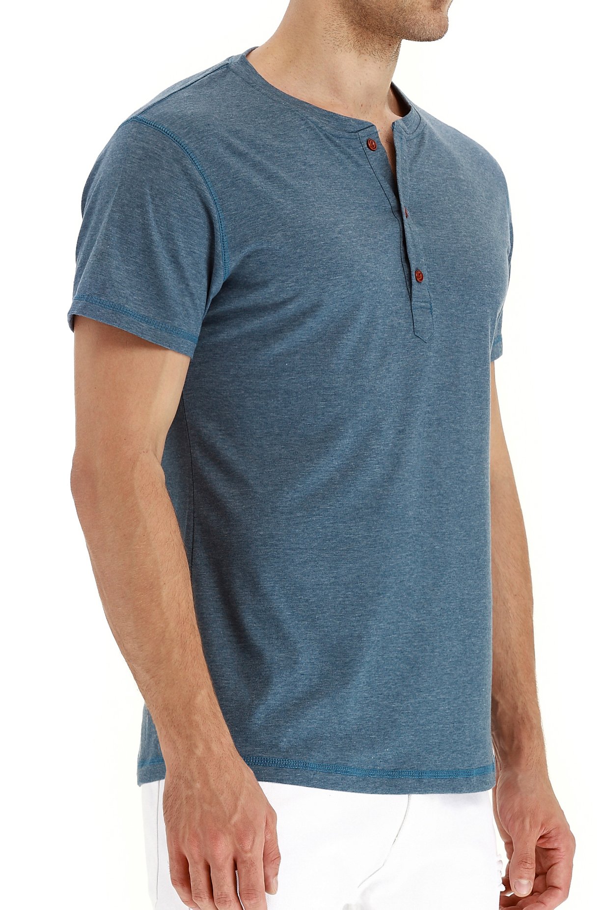 NITAGUT Mens Fashion Casual Front Placket Basic Short Sleeve Henley T-Shirts (XL, 02 Vg-Blue)