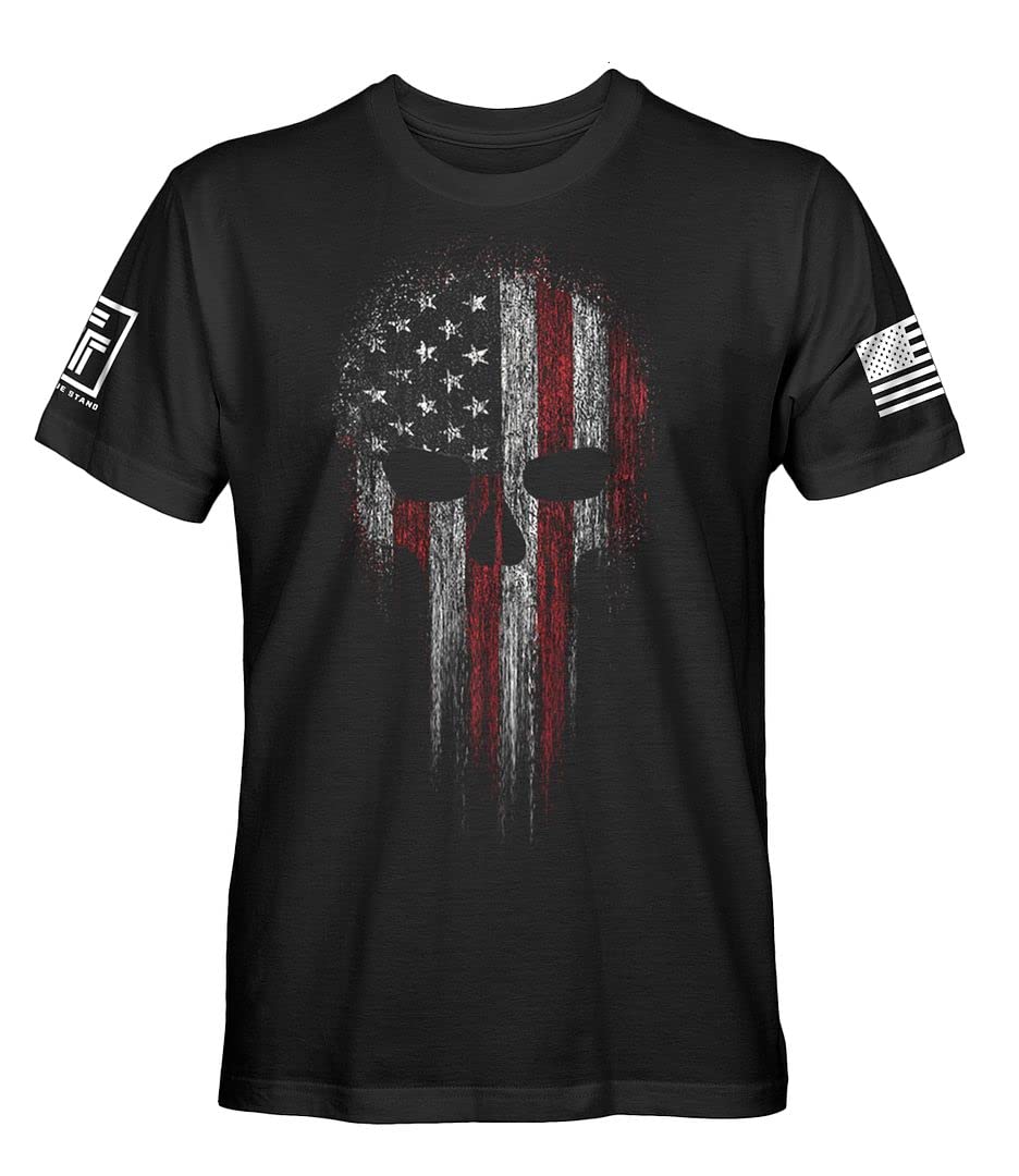 Fantastic Tees USA American Skull Patriotic Shirts for Men T-Shirt (Black, L)