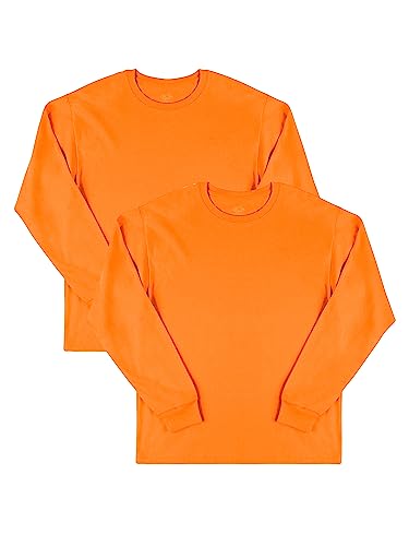 Fruit of the Loom Men's Eversoft Cotton T Shirts, Breathable & Moisture Wicking with Odor Control, Sizes S-4X, Long Sleeve-Safety Orange