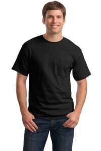 hanes 6.1 oz. tagless comfortsoft pocket t-shirt, large, black