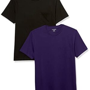 Amazon Essentials Men's Slim-Fit Short-Sleeve Crewneck Pocket T-Shirt, Pack of 2, Black/Dark Purple, Large