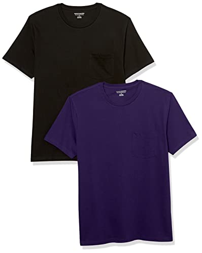 Amazon Essentials Men's Slim-Fit Short-Sleeve Crewneck Pocket T-Shirt, Pack of 2, Black/Dark Purple, Large