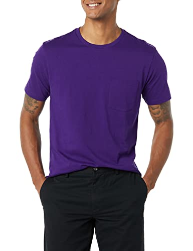 Amazon Essentials Men's Slim-Fit Short-Sleeve Crewneck Pocket T-Shirt, Pack of 2, Black/Dark Purple, Large