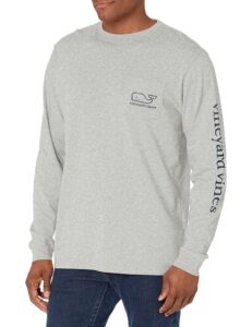 vineyard vines men's long sleeve vintage whale pocket t-shirt, gray heather, large