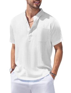 coofandy men's cotton linen henley shirt short sleeve hippie casual beach t shirts with pocket