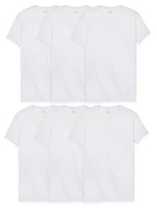 fruit of the loom men's eversoft stay tucked crew t-shirt, regular-6 pack white-cotton mesh coolzone underarm, l